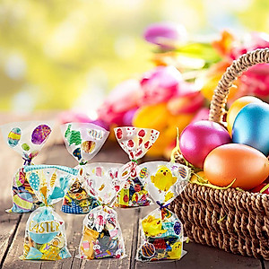 FuraHa 150 pcs Easter Cello Bags, Easter Cellophane Treat Bags with Ties for Candy Cookie Goodies Easter Party Supplies, 6 Assorted Styles