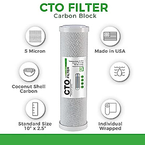 iSpring FC15US Premium Universal High Capacity Coconut Shell Activated Carbon Block CTO Filter Replacement Cartridge for Reverse Osmosis RO Under Sink Water Filtration Systems, 10" x 2.5", Made in USA