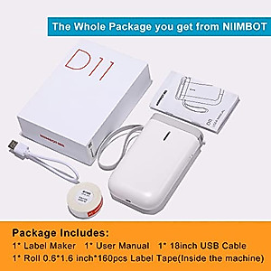 NIIMBOT Label Maker Machine Tape Included D11 Portable Wireless Connection Label Printer Multiple Templates Available for Phone Pad Easy to Use Office Home Organization USB Rechargeable (White)