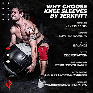 JerkFit Knee Compression Sleeve (Pair) - 5mm Thick Neoprene Knee Sleeve for Men and Women - Reversible Compression Knee Sleeves for Training, Weightlifting, Wrestling, Squats & Gym Use (Large)