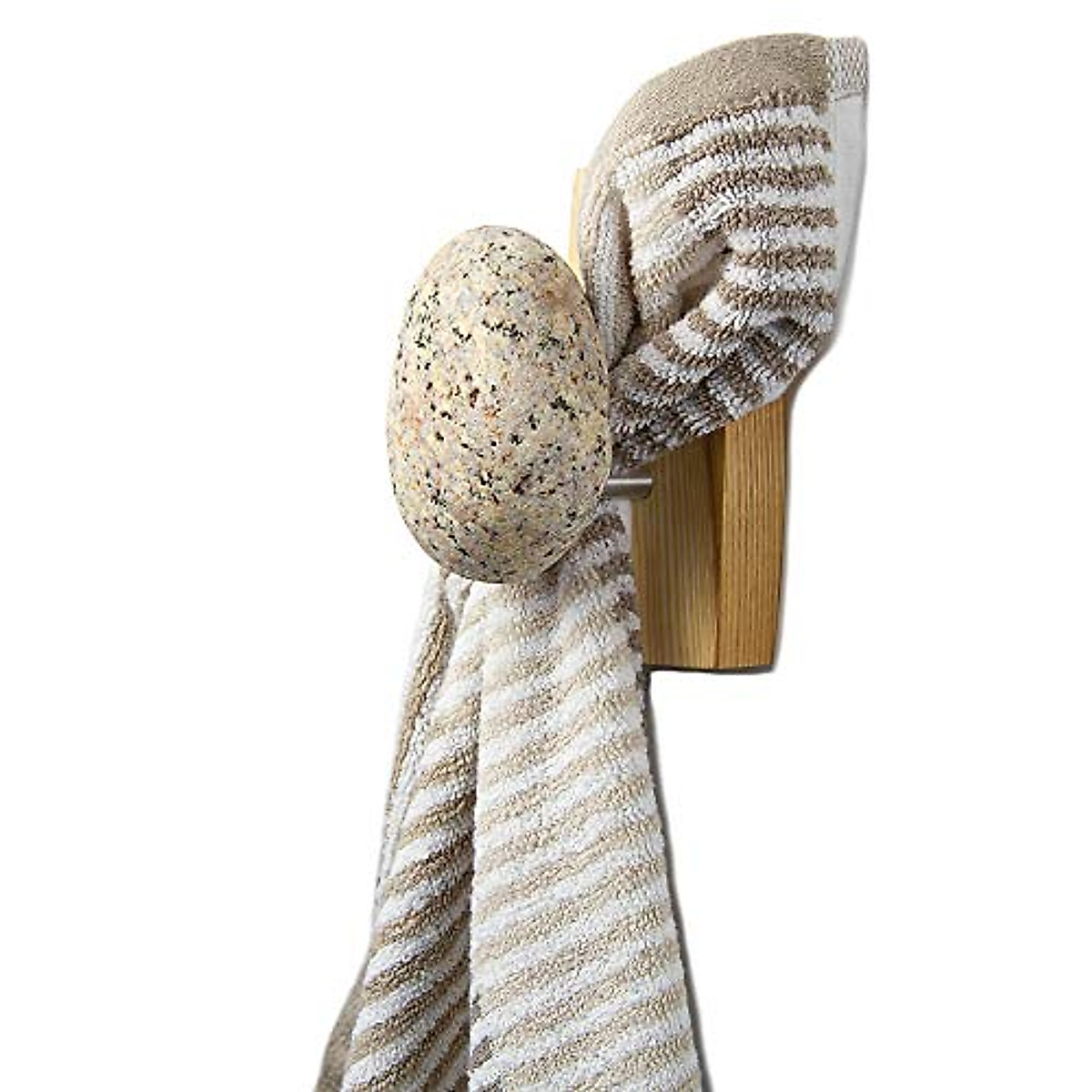 Sea Stones Coast Hook - Coat Hook - Hand Selected, Natural Stone Wall Hook with Elegant Wooden Backplate - Hang Your Coats, Towels, Robes & More with Both Indoors & Outdoor Uses (3 Pack, Ash)