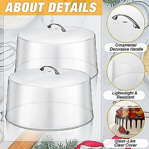 Uiifan 2 Pcs Clear Plastic Cake Cover 12 Inch Round Acrylic Cake Stand Cover 7.5'' Tall Cake Carrier Cake Dome with Metal Handle for Cake Food Stand Plate Tray Pedestal Display, Transparent