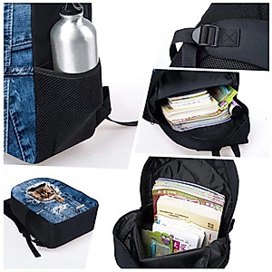 GIFTPUZZ Turquoise Aztec Horse Backpack Set with Pencil Case Small Purse, Thermal Lunch Box Tote Insulated Cooler Lunch Bags, Teen 15" Rucksack Zip Lightweight Bookbag Schoobags 3 IN 1