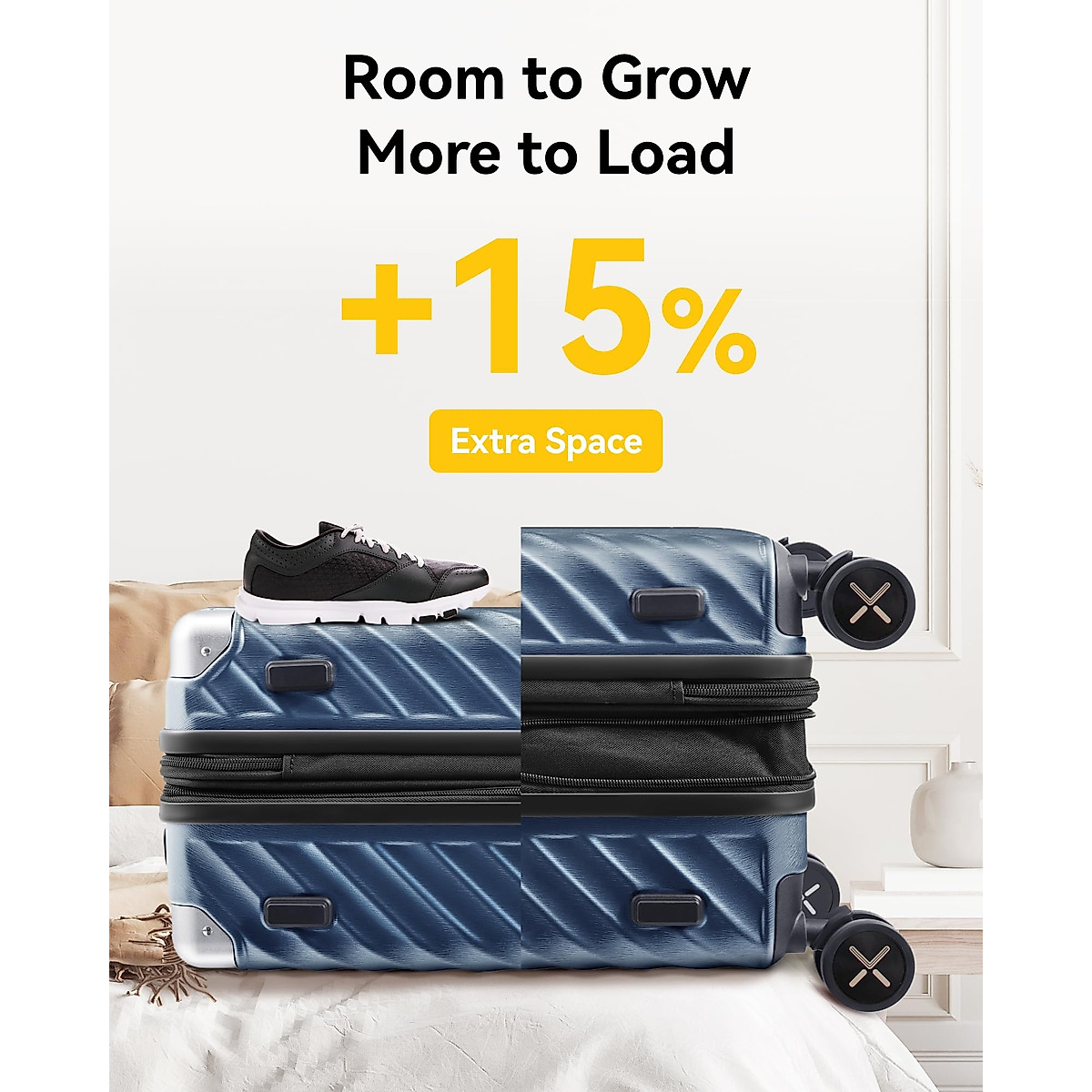 LUGGEX Luggage with Spinner Wheels, Polycarbonate Expandable Hard Shell Suitcase, Carry On 20 Inch, Silver