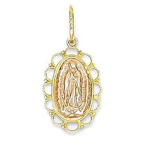 IceCarats 14K Two Tone Gold Our Lady of Guadalupe Virgin Mary Necklace Virgencita Maria Rosa Pendant Catholic Christian Holy Mother Medallion Charm Only