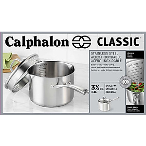 Calphalon Classic 3.5 Quart Saucepan with Lid, Stainless Steel, Dishwasher Safe