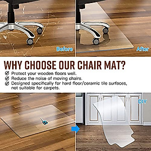 Clear Floor Mat for Office Chair - 48"×36" Plastic Chair Mat for Hardwood/Tile Floors, Multi-Purpose Non-Slip Computer & Desk Chair Mat, Heavy Duty Floor Protector for Rolling Chair Home Office -1.5mm