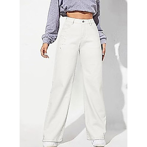 Astylish White Jeans for Women High Waisted Flare Wide Leg Mom Stretchy Y2K Denim Pants Size 16