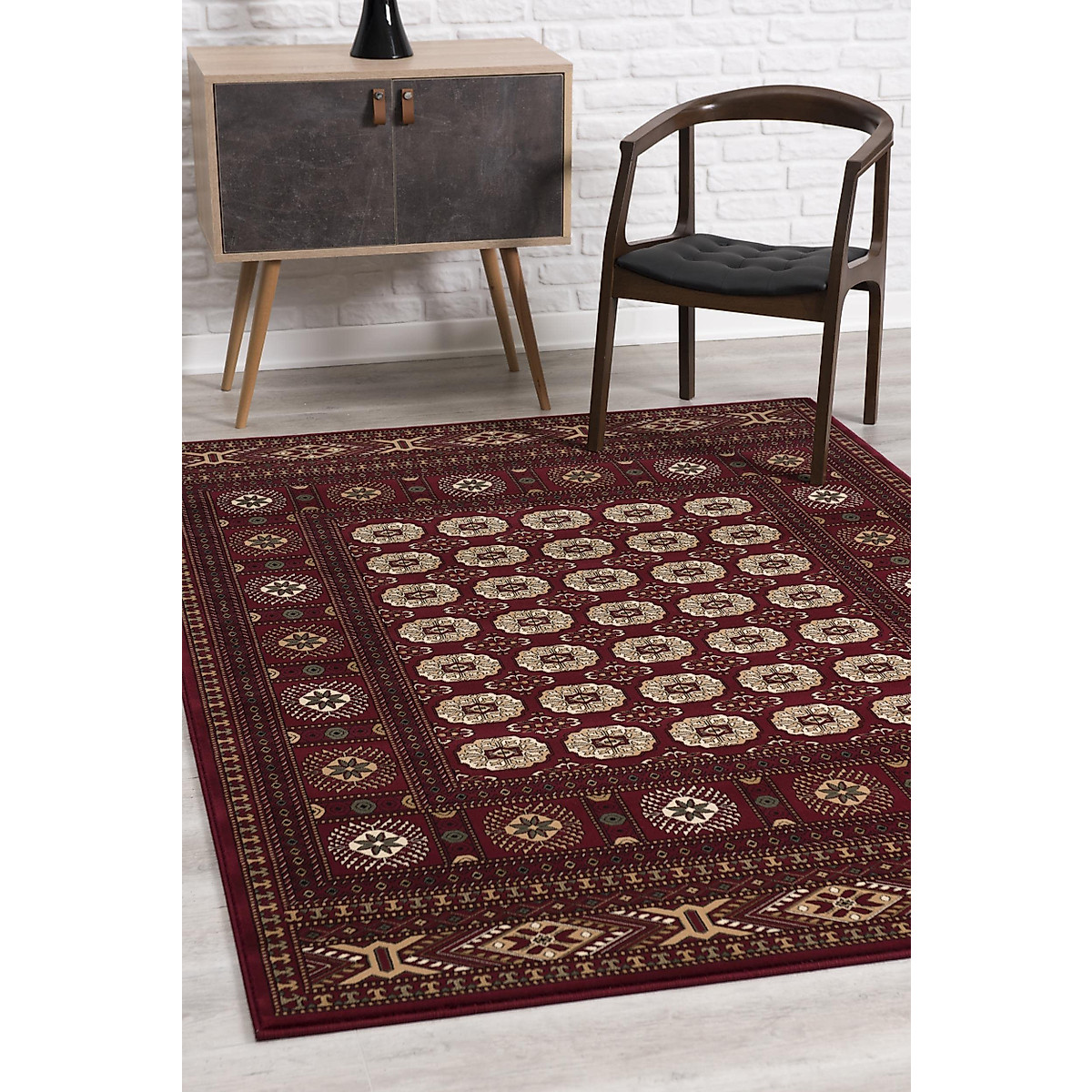 RUG BRANCH Majestic Afghan Persian Chobi Red Beige Indoor Area Rug for Living Room, Bedroom, Dining Room, and Kitchen - 8' x 11' (Exact Size: 7'9" X 10'8")