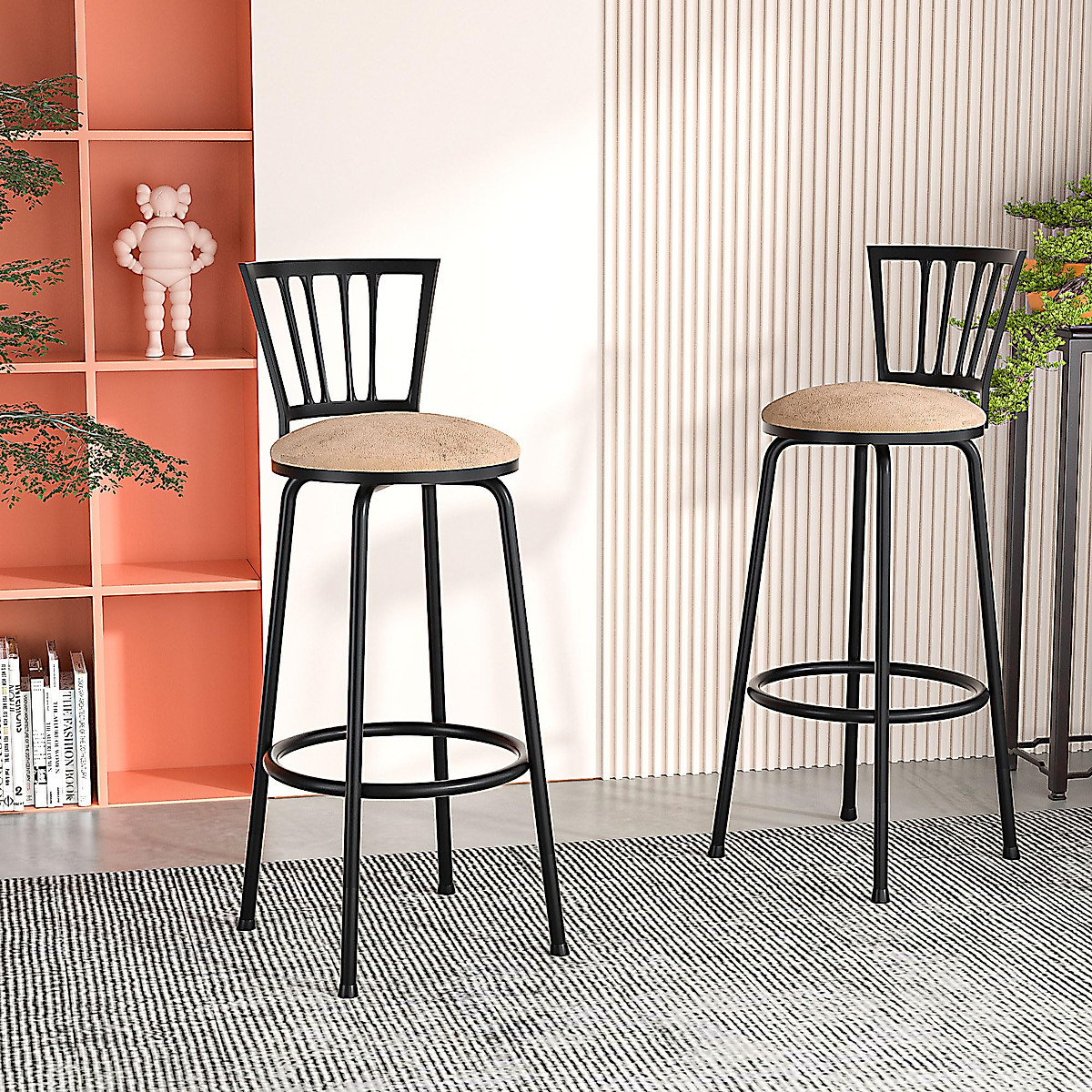VECELO Bar Stools Set of 4,Adjustable Counter Height Stools with Bentwood Back,Armrest&Footrest,Swivel PU Leather Bar Chairs for Kitchen Island,Coffee Shop and Salon,Black,Curveback Classic