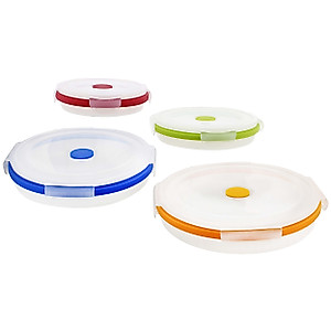 Potted Pans Collapsible Containers with Lids - 4pc Clear Stackable Food Silicone Storage Containers with Colorful Lids