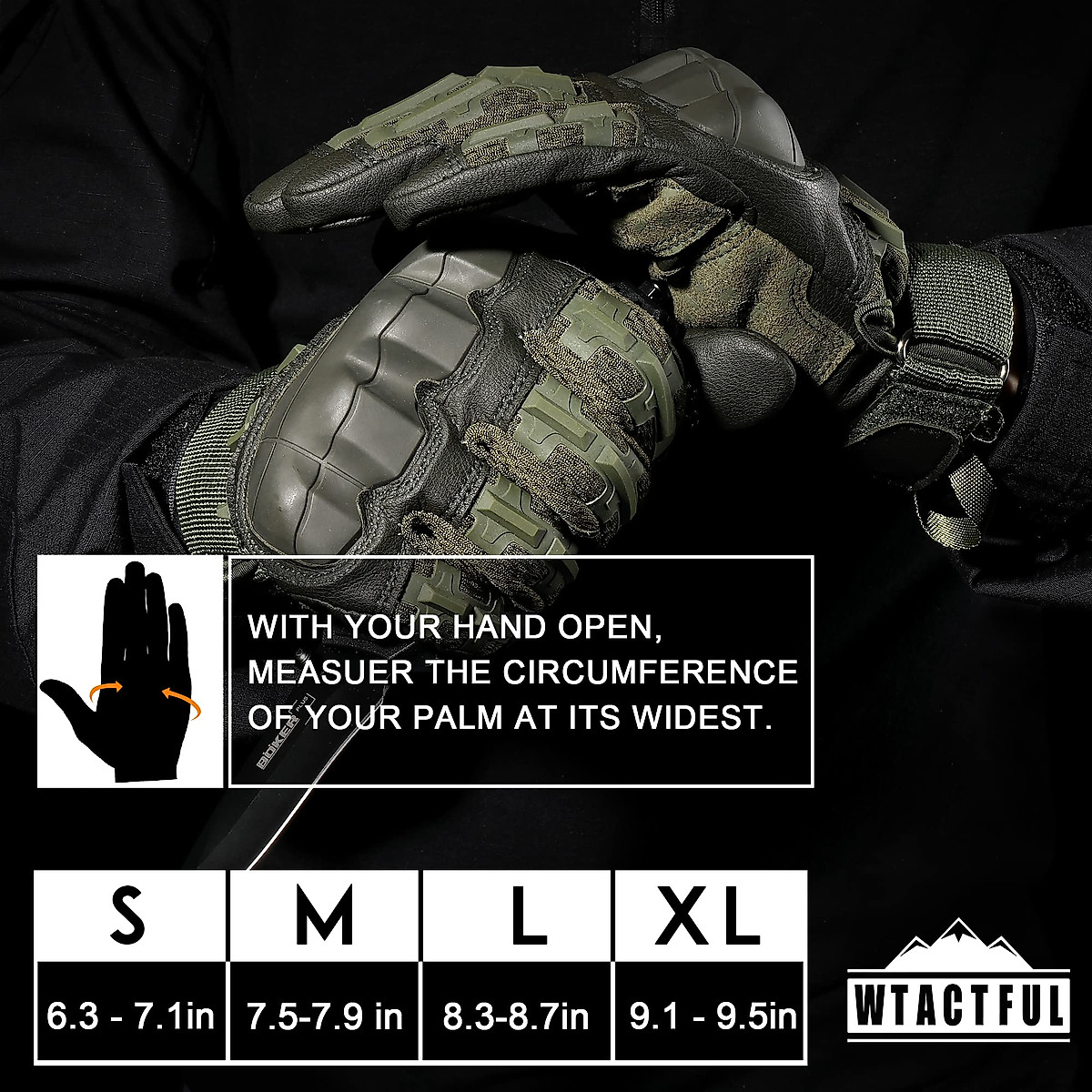 WTACTFUL Touch Screen Motorcycle Tactical Gloves for Men Airsoft Paintball Gear MTB Bike Cycling Cross-Country Motorbike ATV Hunting Hiking Riding Driving Work Outdoor Full Finger Gloves S Green