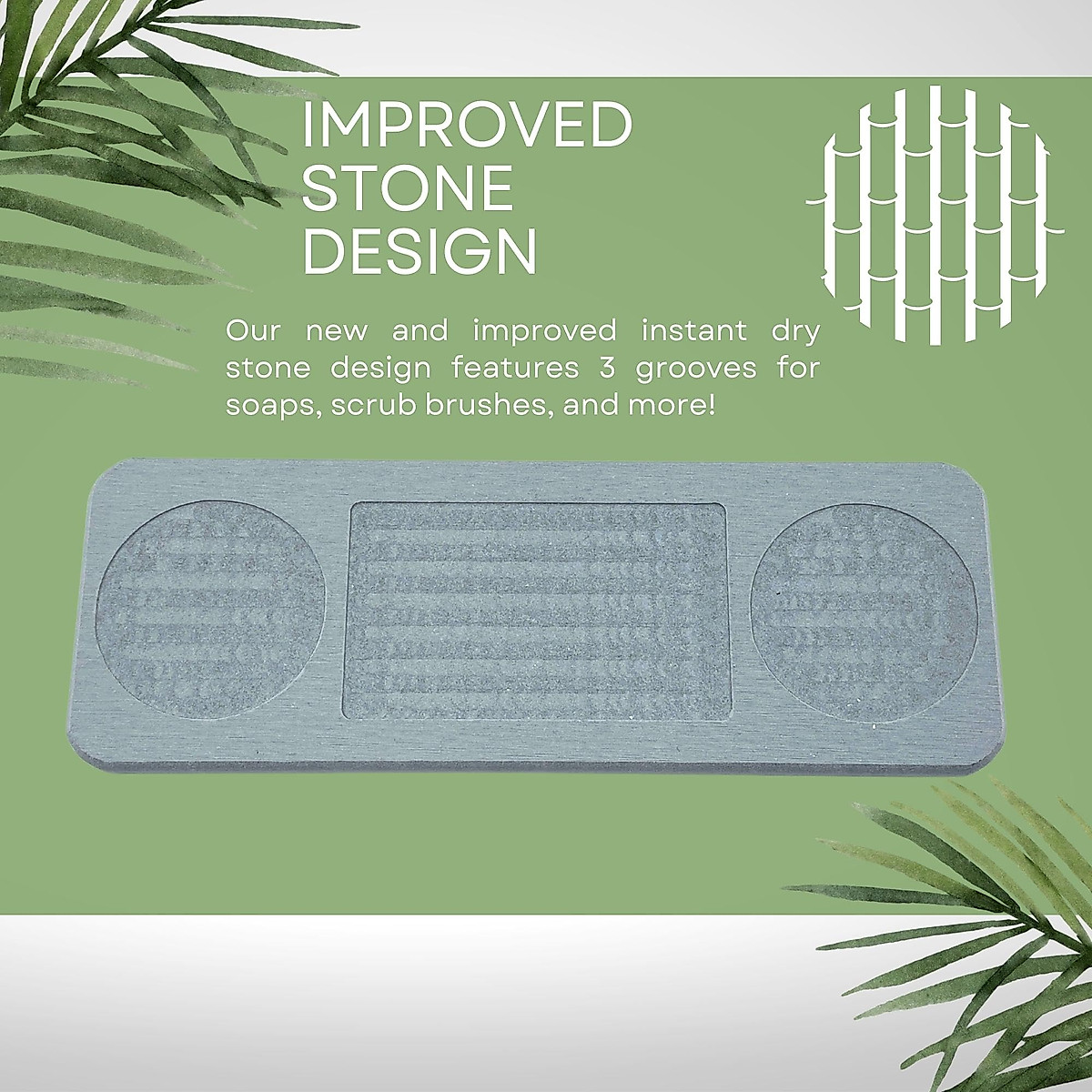 Zenera Instant Dry Sink Caddy Organizer - Fast Drying Stone Sink Caddy - Water Absorbing Stone - Bamboo Brush Included