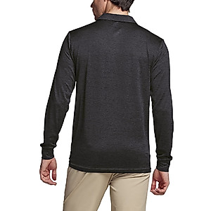 TSLA Men's Long Sleeve Cooling Polo Shirts, UPF Sun Protection Stretch Cool Dry Golf Shirt, Active Business Casual Shirts, Stretch Dry Polo Heather Black, XX-Large