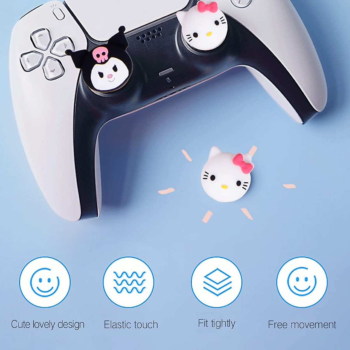 PERFECTSIGHT Cute Thumb Grip Caps for PlayStation 4/5, PS5, PS4, Xbox Series X/S, Xbox One, Switch PRO Controller, 4PCS Kawaii Soft Rubber 3D Analog Thumbsticks Grips Joystick Cover Set, Rabbit+Kitty