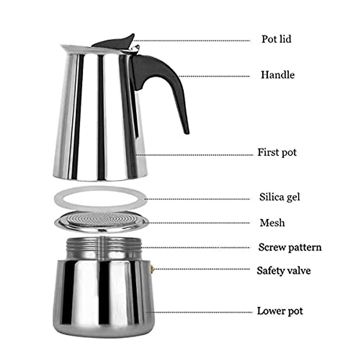 SWETON Stainless Steel Espresso Maker, Stovetop Espresso Maker, Coffee Maker, Moka Pot,300ml/6cup