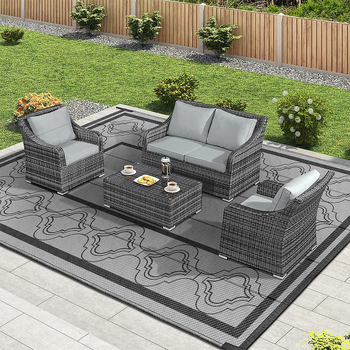 Outdoor Rug Plastic Patio mat - 9X12ft Waterproof Camping Carpet Outside Straw Area Rugs for RV,Picnic,Big Cheap Reversible Deck Mats, Indoor Rugs for Balcony,Pool,Backyard,Yard,Foldable Beach Mat