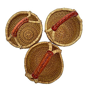 Deluxe Small Round Natural African Basket, 10" - Classic Heartwood Bolga Market Basket from women in Bolgatanga, Ghana with Africa Heartwood Project - GBSRN-S (Flat-packed)
