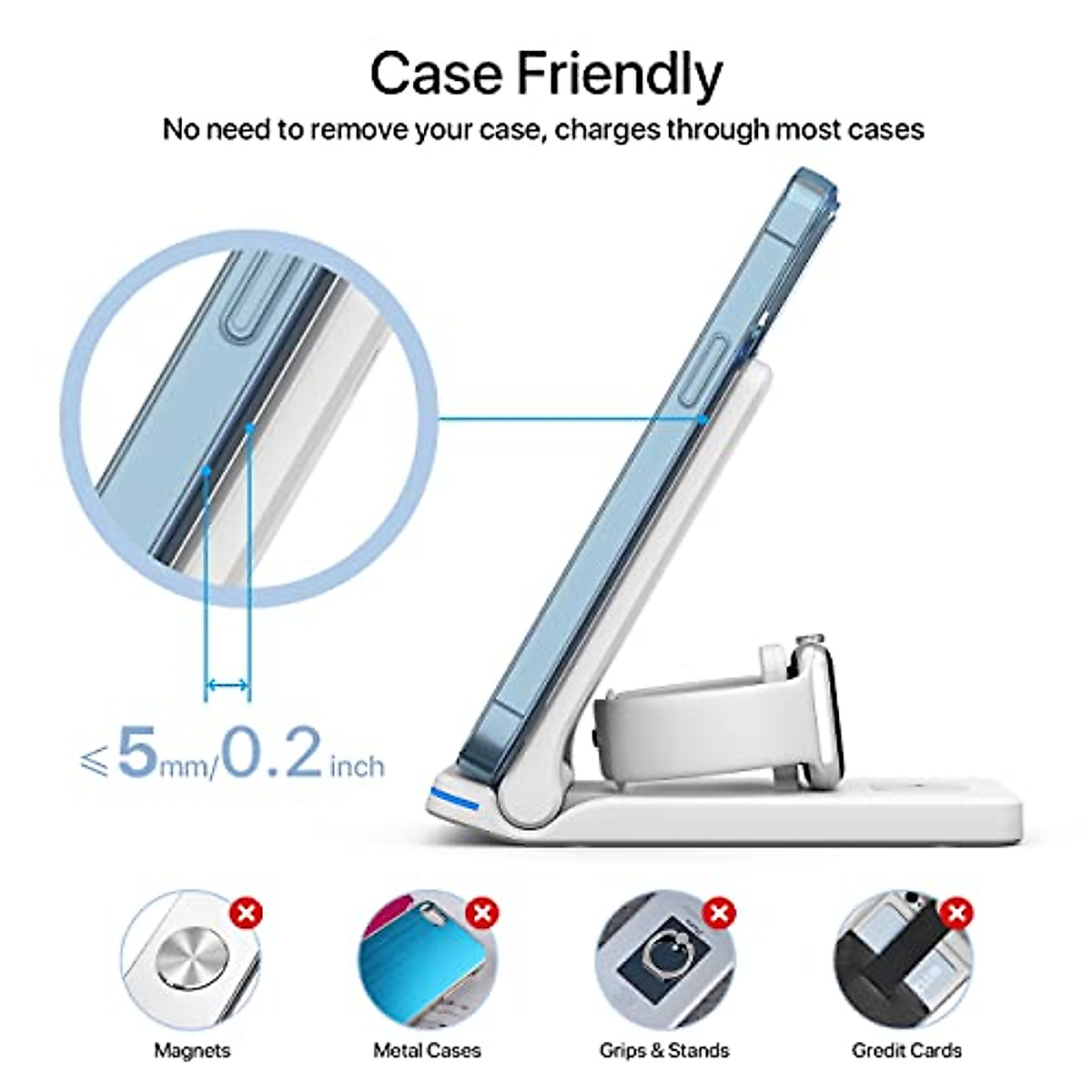 Wireless Charger, 3 in 1 Fast Charging Station, Folding Wireless Charger Stand for iPhone 14,13,12,11/Pro/Max/Mini/Plus, X,XR, XS/Max,SE, 8/Plus,Apple Watch 1-8,Airpods 3/2/Pro with 18W Adapter(White)