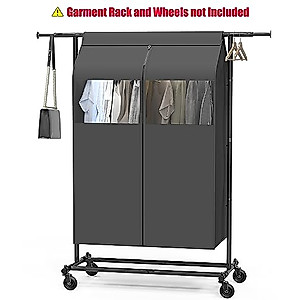 SimpleHouseware Garment Covers for Clothes Rack/Closet/Hanging Clothes, Enclosed Clear Window, Dark Grey
