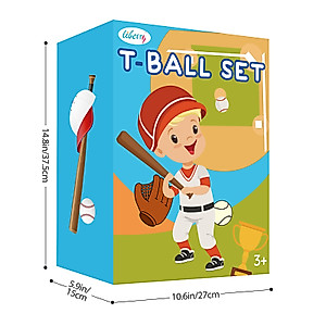Liberry Adjustable T-Ball Set for Kids and Toddlers, Includes Kids Baseball Bat, Adjustable Height Tee Ball Stand, 4 Balls and Weighted Base, Sports Game Toy Gift for Boys Girls
