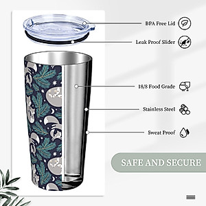 20 Oz Tumbler with Lid and Straw, Gray Fox Green Leaf Insulated Tumbler Stainless Steel Cups, Personalized Coffee Tumbler Travel Mug Water Bottle