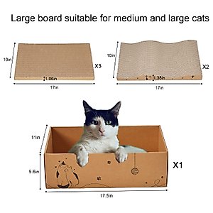 RUBMEOW Cat Scratcher Cardboard Cats Scratch Pad Box for Indoor Cats,5pcs Scratching Board Bed Reversible Durable,with Catnip