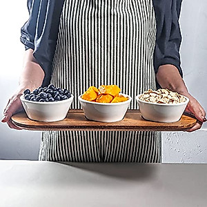Artena 10oz Ultra-fine Porcelain Chips and dip Serving Platter with Acacia Wooden Tray, 4.75inch White Dipping Bowls,Small Serving Bowls for Condiments, Side Dishes, Pre, Dessert, Salsa, Entertaining
