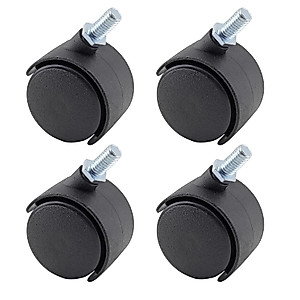 BokWin 4 Pcs 1.5" Plastic Casters Shelving Caster，M8 Stem Nylon Furniture Wheel Replacement Threaded Stem Swivel Cart Wheels for Office Chair Commodity Shelf Black Tone Without Brake, Black