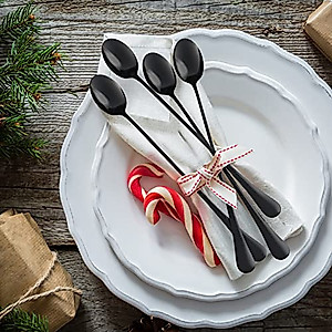 GLAMFIELDS Black 9.5 Inch Long Handle Iced Tea Spoons, Coffee Spoons, Ice Cream Spoon, Stainless Steel Cocktail Stirring Spoons, Set of 4