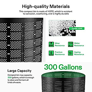 VIVOSUN 300 Gallon Outdoor Compost Bin, Expandable Composter, Easy to Setup & Large Capacity for Backyard, Lawn (Black with Gloves)