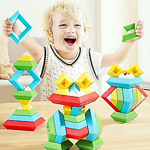 2023 Pyramids Stacking Blocks, Montessori Toys, Creative Building Pyramids Stacking Blocks Educational Toys, Building Blocks Stacking Educational Toys STEM Sensory Toys Gifts for Kids Age 1-5 (60PCS)
