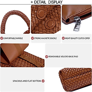 Women Vegan Leather Hand-Woven Tote Handbag Fashion Shoulder Top-handle Bag All-Match Underarm Bag with Purse (Brown)