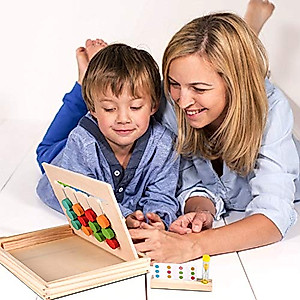 Montessori Learning Toys Slide Puzzle Color & Shape Matching Brain Teasers Logic Game Preschool Educational Wooden Toys for Kids Boys Girls Age 3 4 5 6 7 Years Old Travel Toys Birthday Gifts for Kids