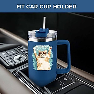 LB LEOBON 40 ounce insulated cup with handle, double-layer vacuum stainless steel material, equipped with straw, can keep warm or maintain cold drinks Leisure Cats Art Cowboy Blue