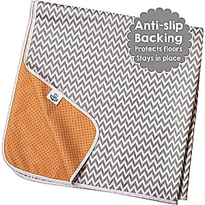 TotsAhoy! Baby Splat Mat for Under High Chair, 51" Waterproof and Washable Spill Mat, Anti-Slip Floor Protector, Baby Play Mat - Grey Chevron