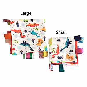 FOMUNI Baby Soft Touch Comforter Blanket with Tags,12x12 inch Taggie Comforter,Comfort Security Blanket Gift for Toddler Child Kids,Dinosaur Comforter Blanket-Large Size,BJ004R-L