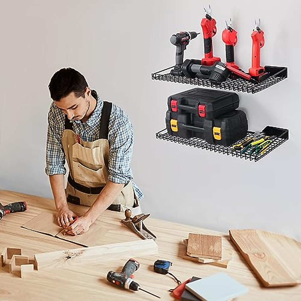 TNINE Garage Wall Shelving, 2-Pack Heavy Duty Black Metal Wall Mounted Shelves Suitable for Shop, Shed, Garage Storage