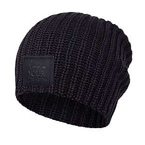 Love Your Melon Beanie for Men & Women Black Leather Beanie, Winter Hats, Cool Beanies, 100% Cotton Made Lined Knit Warm Thick Skully