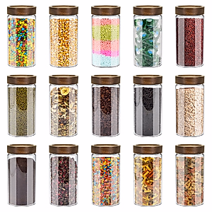 Venuekkuri Glass Coffee Grounds Container with Shelf, 2 × 45 oz Glass Coffee Canisters with Airtight Thread Lid, Glass Storage Jars with Stainless Steel Spoon for Coffee Bean, Sugar,Nut