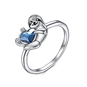 YFN Sloth Gifts Sterling Silver Sloth Rings Heart Crystal Sloth Jewelry for Women Girls