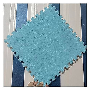 10pcs Plush Foam Floor Tiles, Square Foam Interlocking Carpet Tiles, 11.8x11.8 Inch Splicing Carpet Tiles Puzzle Play Mats for Floor for Bedroom(Color:Blue)