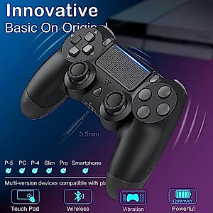 2 Pack Wireless Controller Compatible with PS4 Controllers, Control/Remotes Works with Playstation 4 Controller, Joystick/Gamepad/Mando with Motors/Speaker/Charging Cable, Black and Skull Black