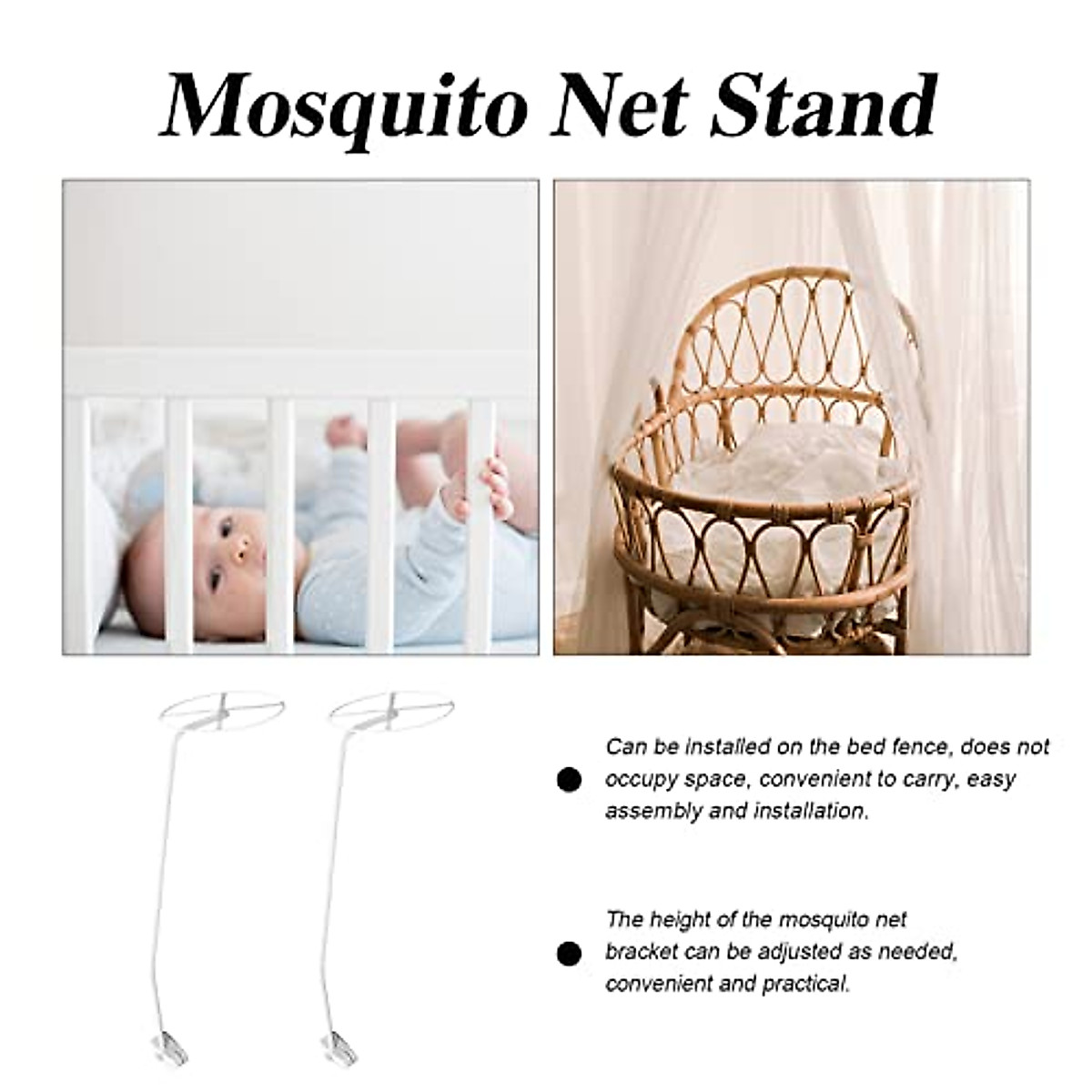 NUOBESTY Mosquito Net Stand, Mosquito Net Holder Clip- On Crib Canopy Holder Rack Mosquito Net Accessories for Baby Crib Bed