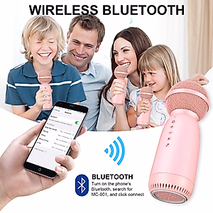 Aokeo Wireless Microphones Bluetooth Speaker, Wireless Karaoke Mic for Kids Children Mic for Singing Portable Karaoke Machine Mic,Home Birthday Party(Pink)