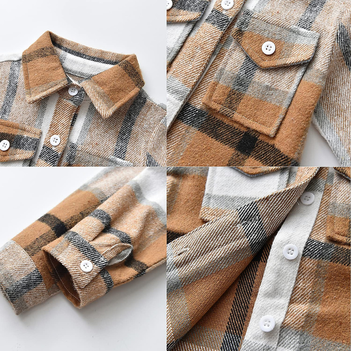 Feidoog Toddler 2 Pack Baby Boys and Girls Plaid Shirts Jacket Long Sleeve Lapel Button Down Shirt Top Outwear Clothes,Blue+Brown,3-4T