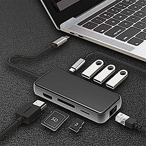 ZPLJ High-Speed USB C Adapter Expansion Dock Station 8 in-1 USB C Hub with Ethernet Port 4K HDMI PD Charging 3 USB 3.0 Ports Support SD TF Card Reader Compatible Portable