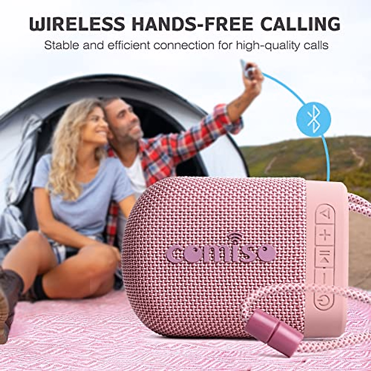 comiso IPX7 Waterproof Bluetooth Speakers, Portable Wireless Speakers with Rich Bass HD Sound, Small Compact Floating Speaker with 20H Playtime for Beach, Pool, Shower, Outdoor Travel - Rose Gold
