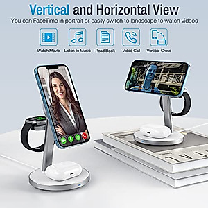 3-in-1 Magnetic Wireless Charger Stand, 18W Aluminum Alloy MagSafe Charging Station for iPhone 14 Pro/14 Pro Max /14/13/12 Series, AirPods 3/Pro/2, iWatch 8/7/ 6/SE/5/4/3/2 (with QC 3.0 Adapter)
