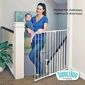Toddleroo by North States Baby Gate for Stairs and Doorways: Tall Easy Swing & Lock Series 2 Child Gate, Fits Openings 28.68"-47.85" Wide. Safety Latch, Hardware Mount. (36" Tall, Warm White)
